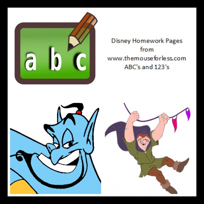 Disney Homework Alphabet Pages with Disney characters