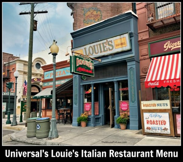 Louie's Italian Restaurant Menu | 2025 | Universal Studios Florida