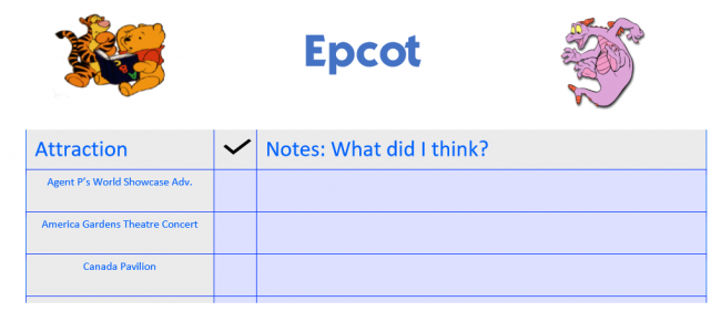 Disney Theme Park Checklists for Kids Adventures